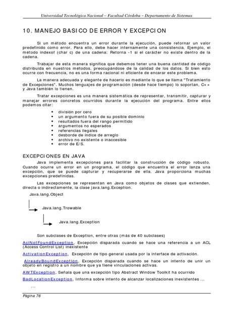 Manejo De Errores Y Excepciones En Java Pdf Java Lenguaje De Programación Ingeniería De