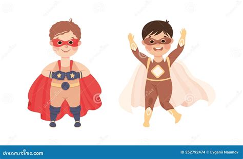 Little Boy Wearing Costume Of Superhero Pretending Having Power For