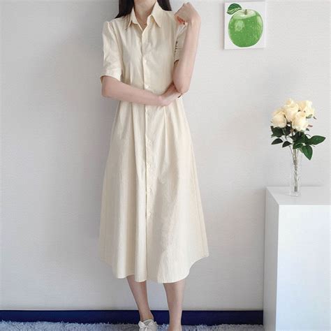 당일발송여름봄신상 셔츠원피스 하늘색 노란 꾸안꾸 흰 셔츠형 원피스 3color 에이블리