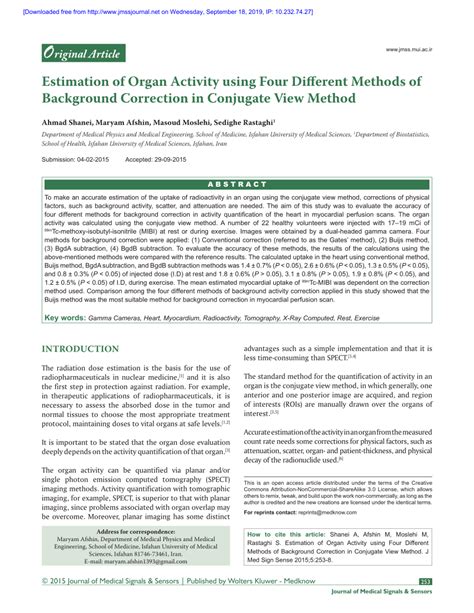 Pdf Estimation Of Organ Activity Using Four Different Methods Of