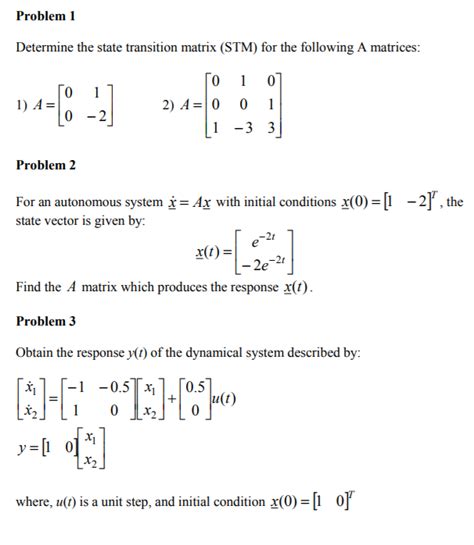 Solved Determine The State Transition Matrix Stm For The