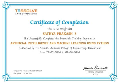 Successfully Completed Ai And Machine Learning Using Python Conducted