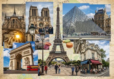 Iconic Paris Collage Featuring Eiffel Tower Arc De Triomphe Notre Dame