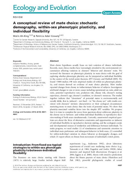 Pdf A Conceptual Review Of Mate Choice Stochastic Demography Within Sex Phenotypic