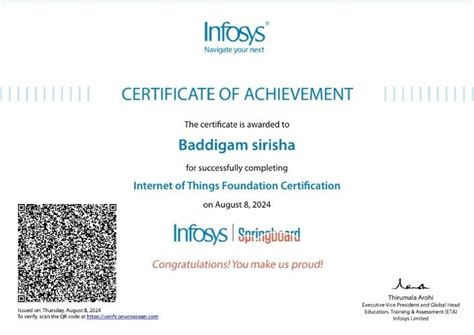 Sirisha Baddigam On Linkedin Internetofthingsfoundationcertification