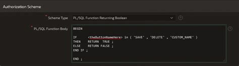 Apex Authorization Scheme Plsql How To Get The Name Of Button Tested Oracle Forums