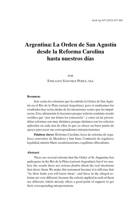 Pdf Argentina La Orden De San Agustín Desde La Reforma Carolina