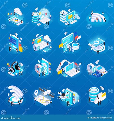 Isometric Technology For Business Development Vector Illustration Concept Banner Set For