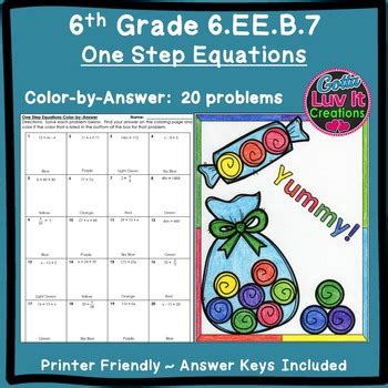 Solving Equations One Step Equations Color By Number By Gotta Luv It Creations
