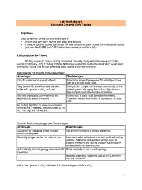 Lab Worksheet 6 Static And Dynamic Rip Routing Pdf Routing
