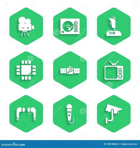 set smartwatch microphone security camera retro tv air headphones processor with