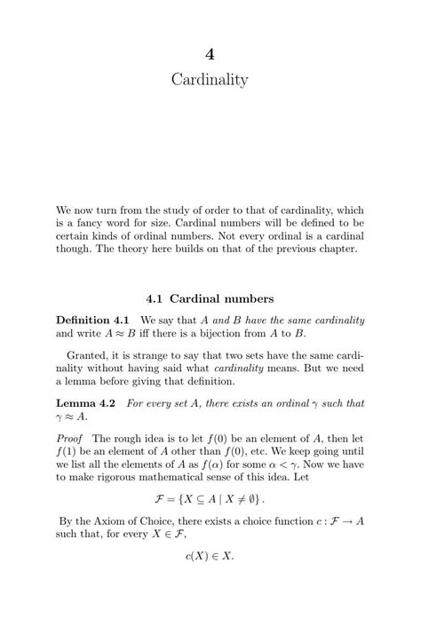 Cardinality Chapter 4 A Course On Set Theory