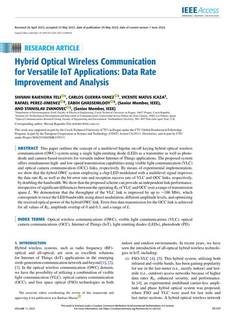 Pdf Hybrid Optical Wireless Communication For Versatile Iot Applications Data Rate