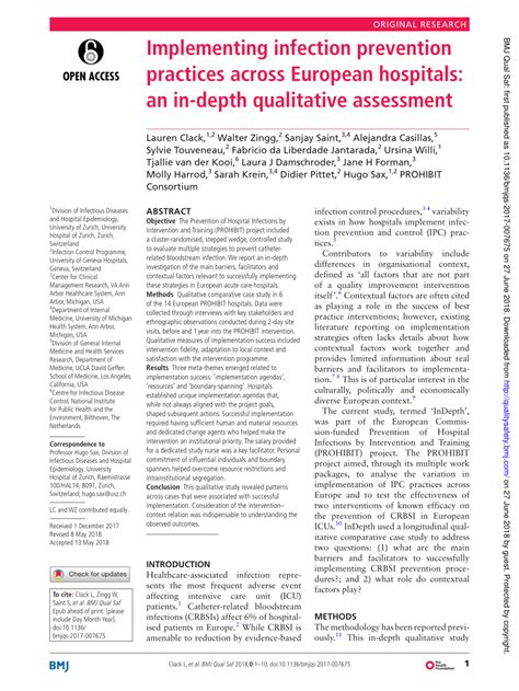 Pdf Implementing Infection Prevention Practices Across European Hospitals An In Depth