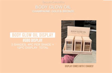 Face Beauty Creations Body Glow Oil Gbo 12pc Display4 Each