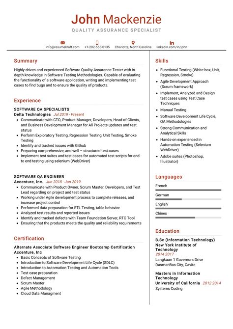 Quality Assurance Specialist Resume Sample In 2025 Resumekraft