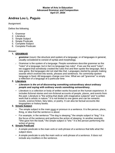 Assignment Advance Pdf Subject Grammar Predicate Grammar