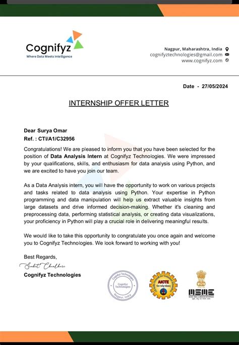 Surya Omar On Linkedin Excited Dataanalysis Internship Cognifyztechnologies