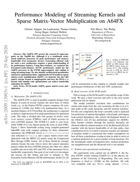 Pdf Performance Modeling Of Streaming Kernels And Sparse Matrix Vector Multiplication On A Fx