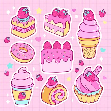 귀여운 딸기 디저트 색칠 페이지 그림 프리미엄 벡터