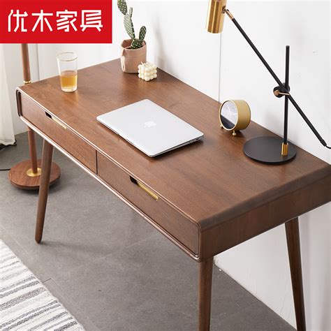 优木家具全实木书桌0 9米双抽学习桌电脑桌办公桌1 1米北欧轻奢 虎窝淘