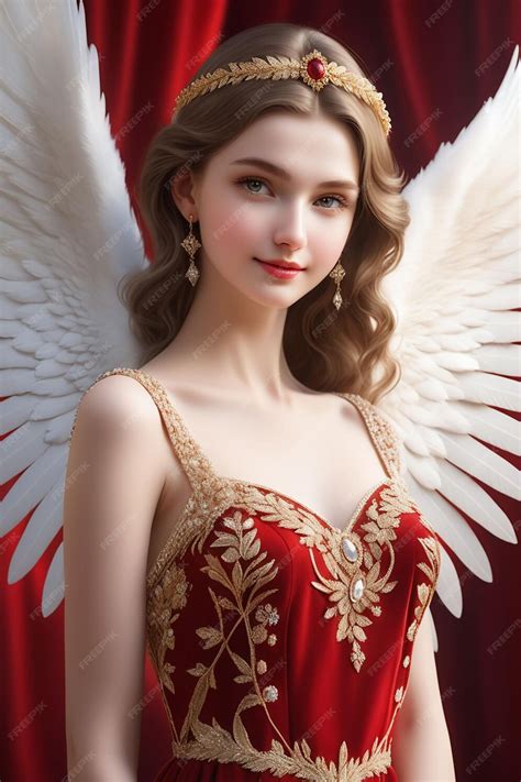 Premium Photo A Pretty Angel Is Wearing Red Fantasy Dress In Cartoon