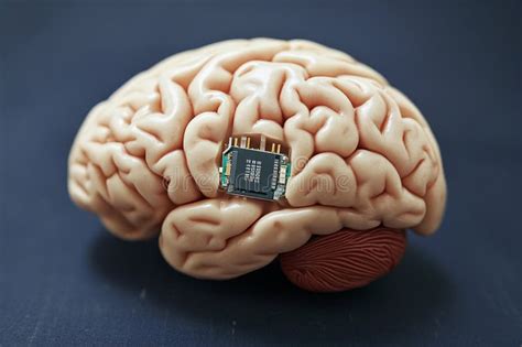 Human Brain Model With Electronic Chip Representation Highlighting Technology And Biology