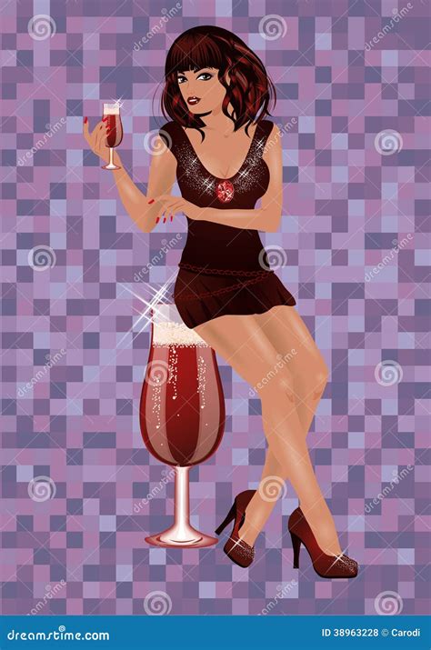 Sexual Brunet Girl With Red Wine Stock Vector Illustration Of Celebration Flirting 38963228