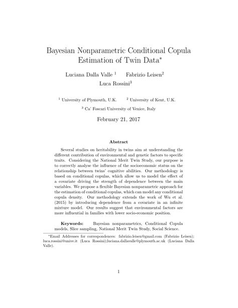 PDF Bayesian Nonparametric Conditional Copula Estimation Of Twin Data
