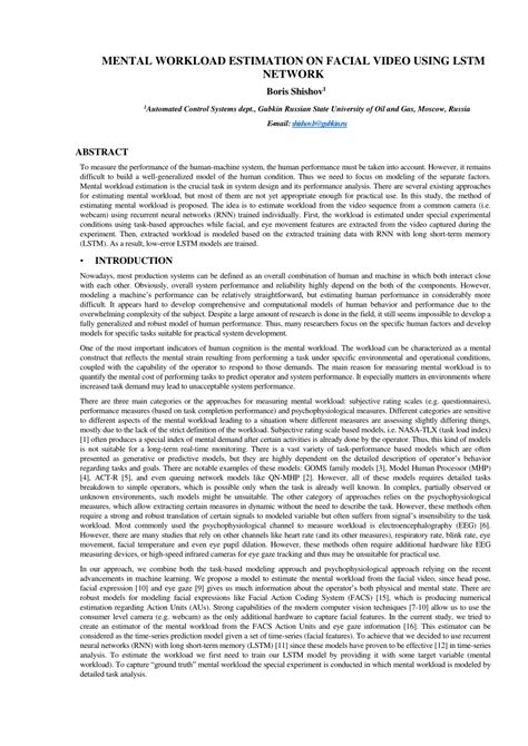 Pdf Mental Workload Estimation On Facial Video Using Lstm Network