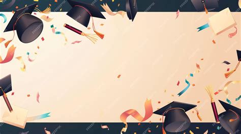 Graduation Caps And Confetti Falling Over A White Background With Copy