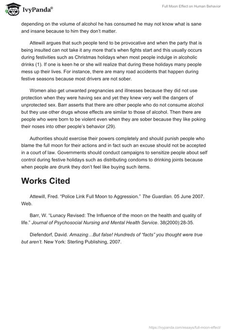 Full Moon Effect On Human Behavior 619 Words Report Example