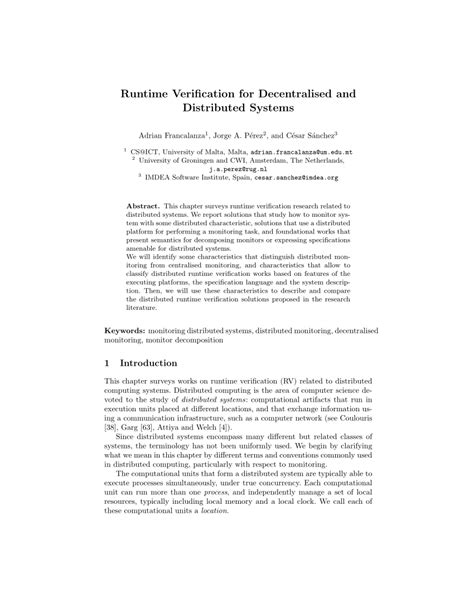Pdf Runtime Verification For Decentralised And Distributed Systems
