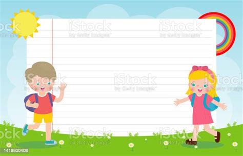 아이 들 책 학교로 돌아가기 교육 개념 광고 브로셔 텍스트 어린이 및 프레임 어린이 및 프레임 벡터 일러스트 레이 션 만화 행복