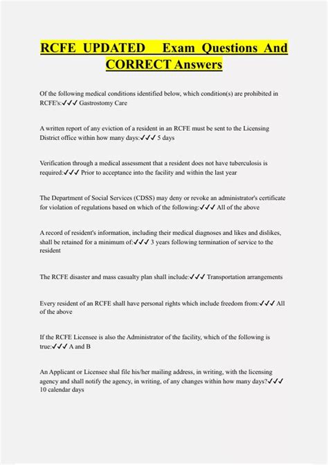 RCFE UPDATED Exam Questions And CORRECT Answers Rcfe Stuvia US