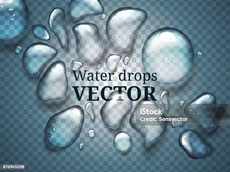 물 블루 투명 배경 투명도 효과 액체의 현실적인 드랍 스 드랍 스 어떤 색상 배경이 나 개체에 적용 될 수 있다 기포에 대한 스톡 벡터 아트 및 기타 이미지 Istock