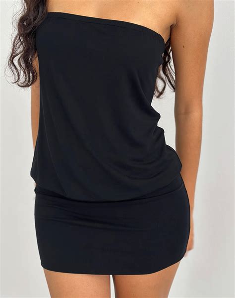 Black Bandeau Cinched Waist Mini Dress Belia