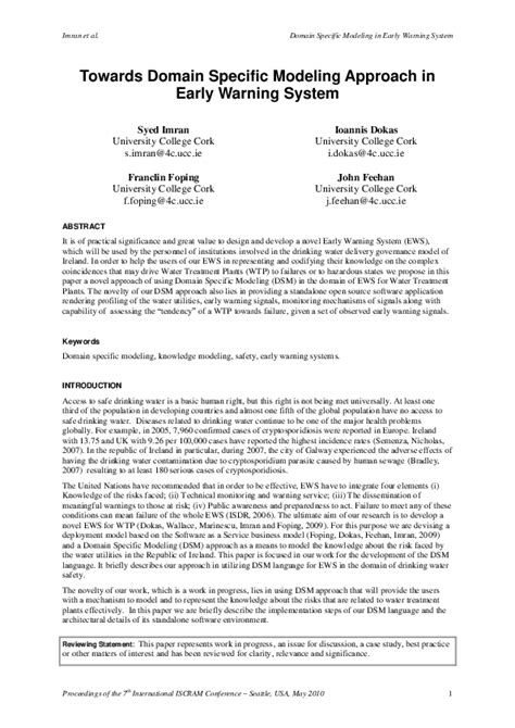 Pdf Towards Domain Specific Modeling Approach In Early Warning System