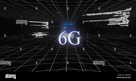 image of 6g text digital data processing over black background stock