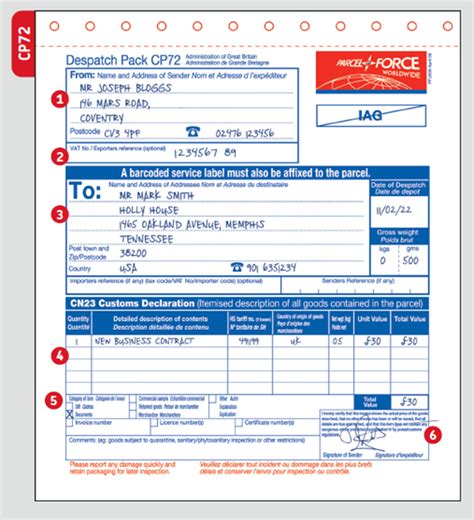 Postal Customs Data Parcelforce Worldwide