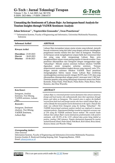 Pdf Unmasking The Sentiments Of Labuan Bajo An Instagram Based Analysis For Tourism Insights