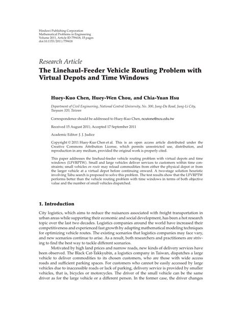 Pdf The Linehaul Feeder Vehicle Routing Problem With Virtual Depots