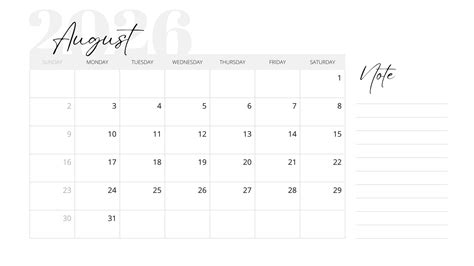 Blank Calendar Template August 2026 Printable Academic Calendar 2026 2027