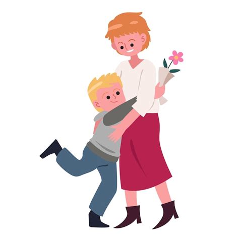 Madre Abrazando A Su Hijo Vector De Dibujos Animados Vector Premium