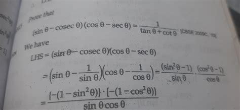 Prove That Sin θ Cosec θ Cos θ Sec θ 1 Tan θ Cot θ Filo