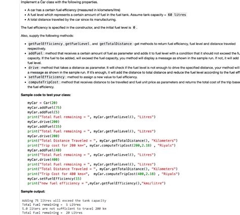 Solved Implement A Car Class With The Following Properties Chegg