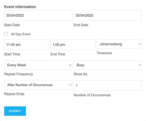 Gravity Forms Event Field Create Repeating Events Free Add On