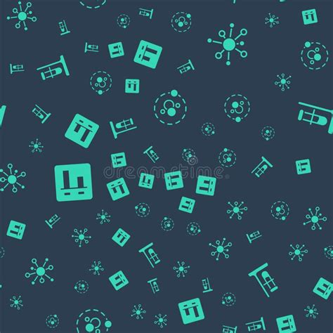 Set Atom Molecule Graph Chart Infographic And Test Tube Flask On Stand On Seamless Pattern