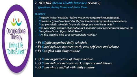 Occupational Therapy Assessment Interview And Rating Scale Mental Health Pptx