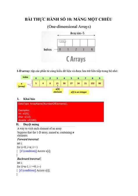 10 One Dimensional Arrays BÀi ThỰc HÀnh SỐ 10 MẢng MỘt ChiỀu One Dimensional Arrays 1 D